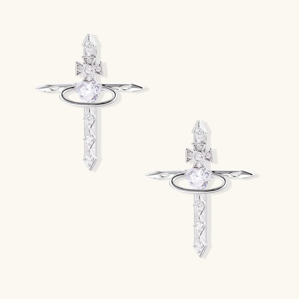 Sovereign Cross Earrings | White Gold Plated Studs – Veraje